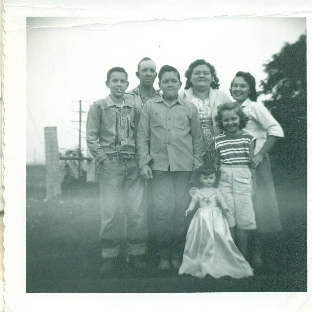 Girl Doll Easley Family Group Photo 50s Vintage Photograph Black White ...