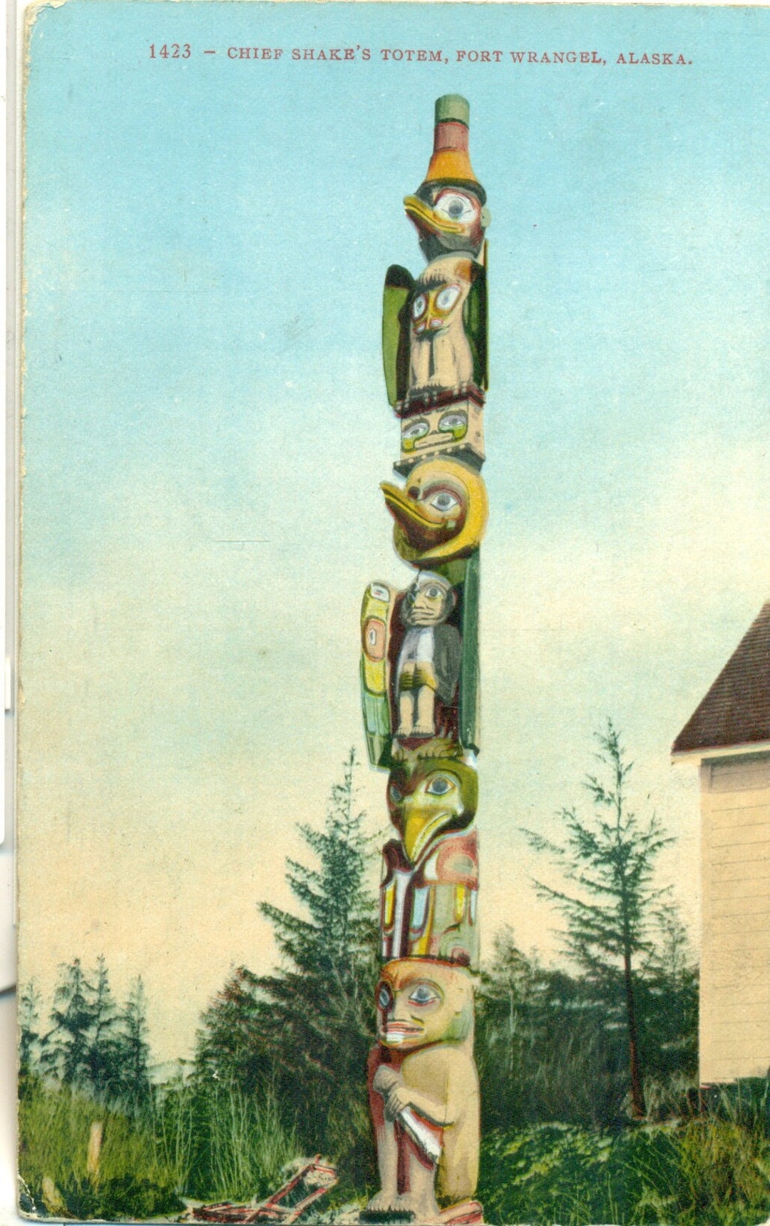 1913 Chief Shake's Totem Pole Fort Wrangel Alaska Antique Postcard ...