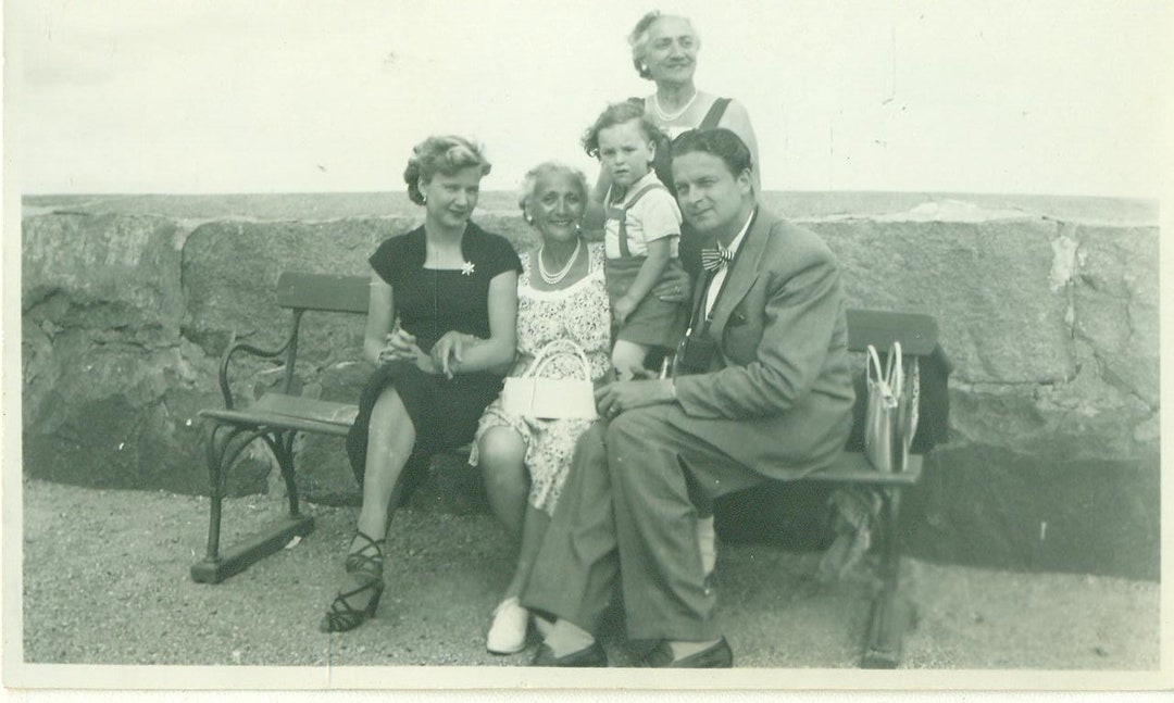 1940s Family Beach Vacation Sitting on Bench Grandmothers Parents ...