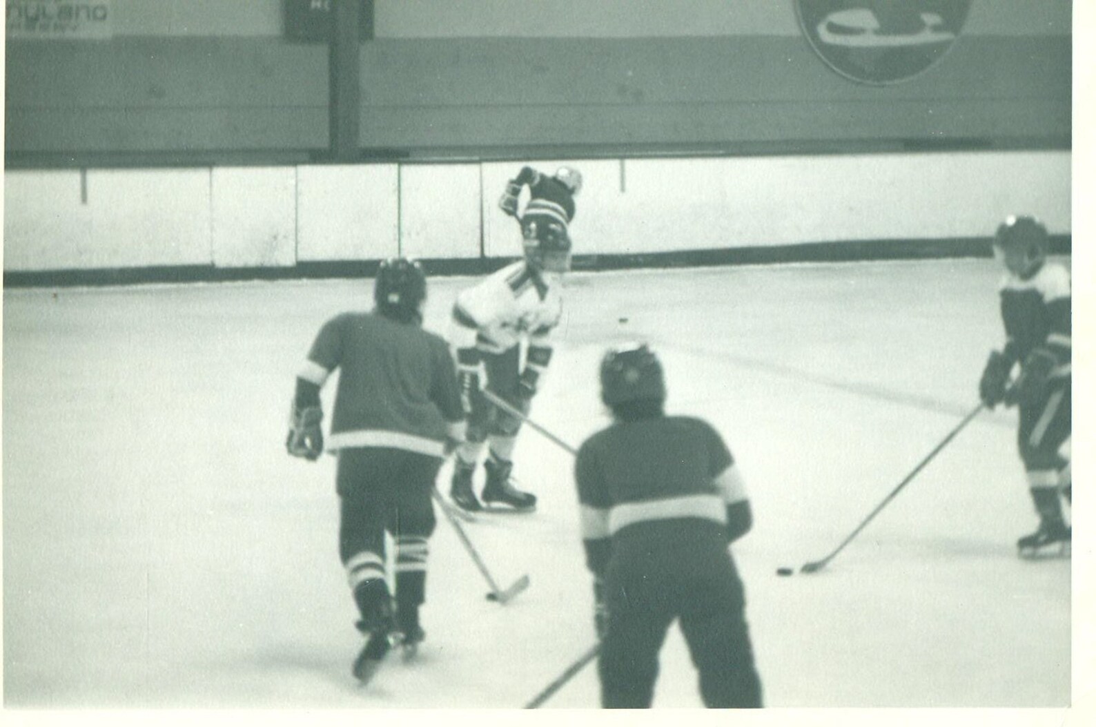 Hockey Game School Boys Kids Playing on Ice Skates Vintage Black and ...