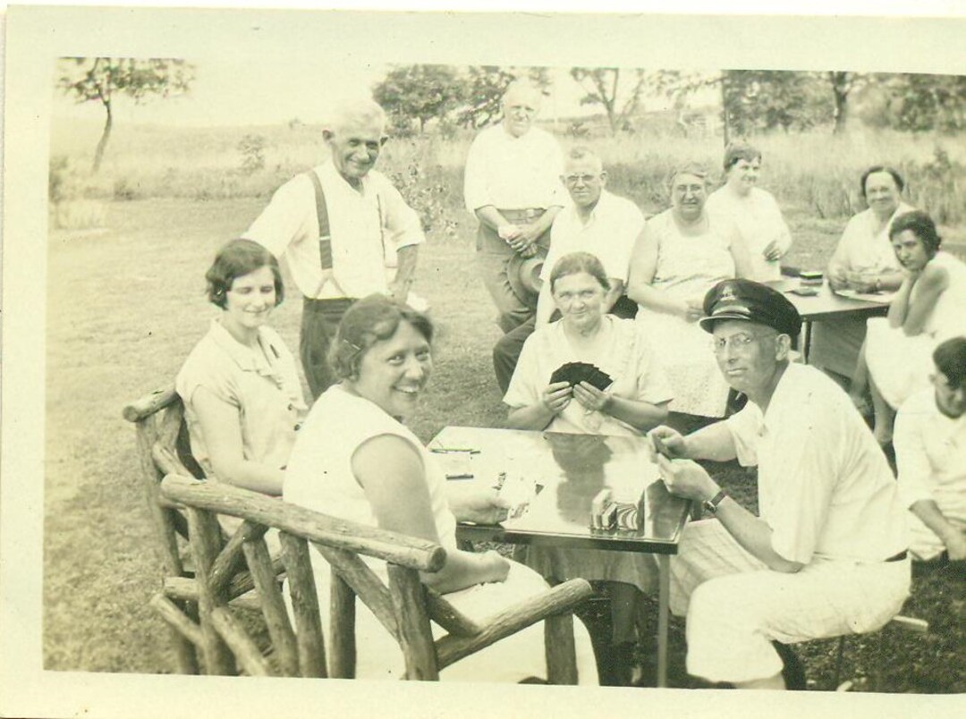 1930s Family Card Game Playing Outside 30s Photo Black White Photograph ...