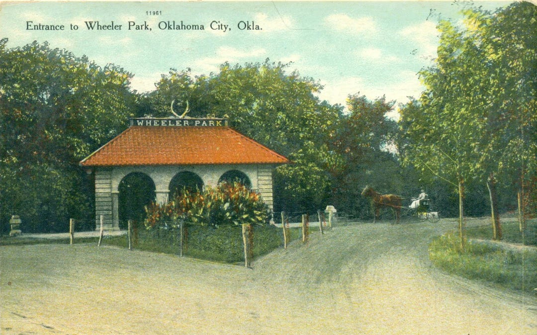 Entrance to Wheeler Park Oklahoma City OK Antique Postcard Horse ...