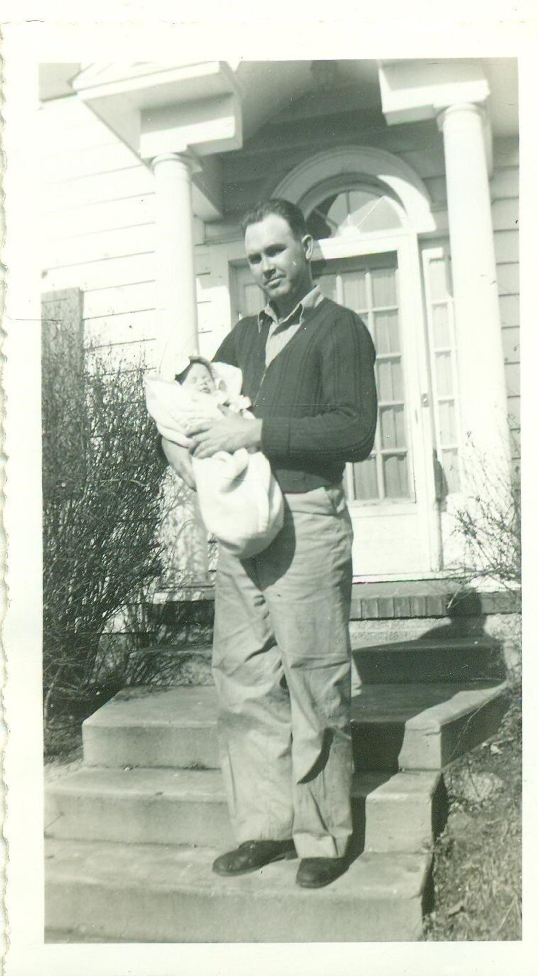 Proud Papa 1940s Father Holding Newborn Baby Standing Outside Dad Man ...
