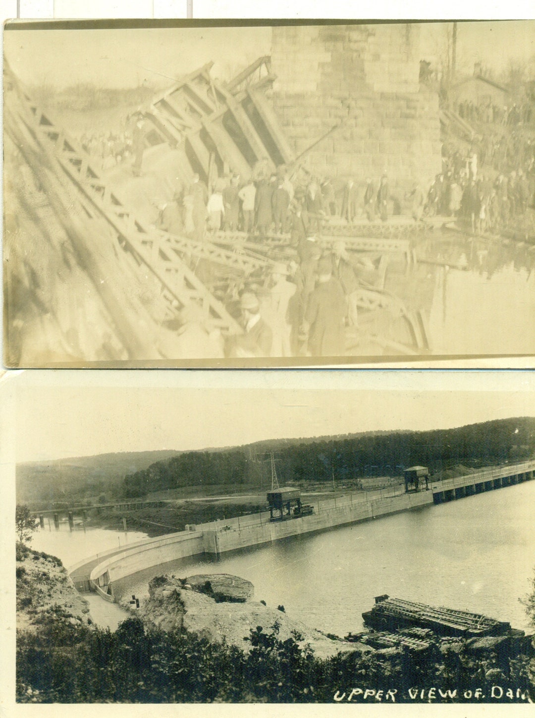 Dam Building Dedication Day Crowd Standing & Upper View Set 2 Antique ...