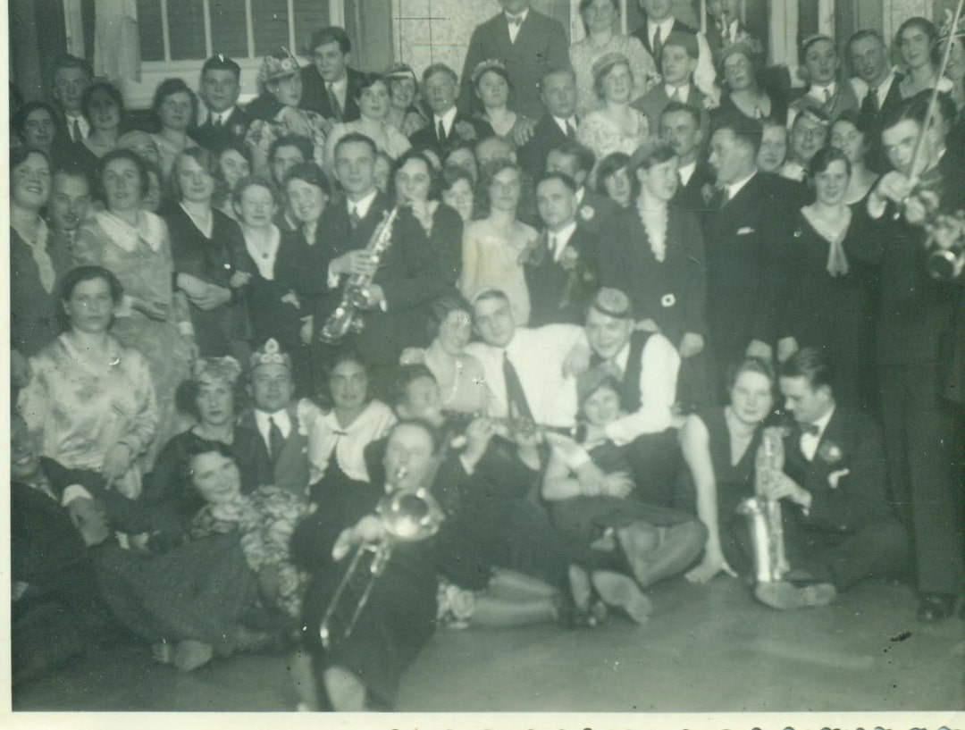 German Jazz Band Having Fun With Fans Trumpet Sax Violin Group Photo ...