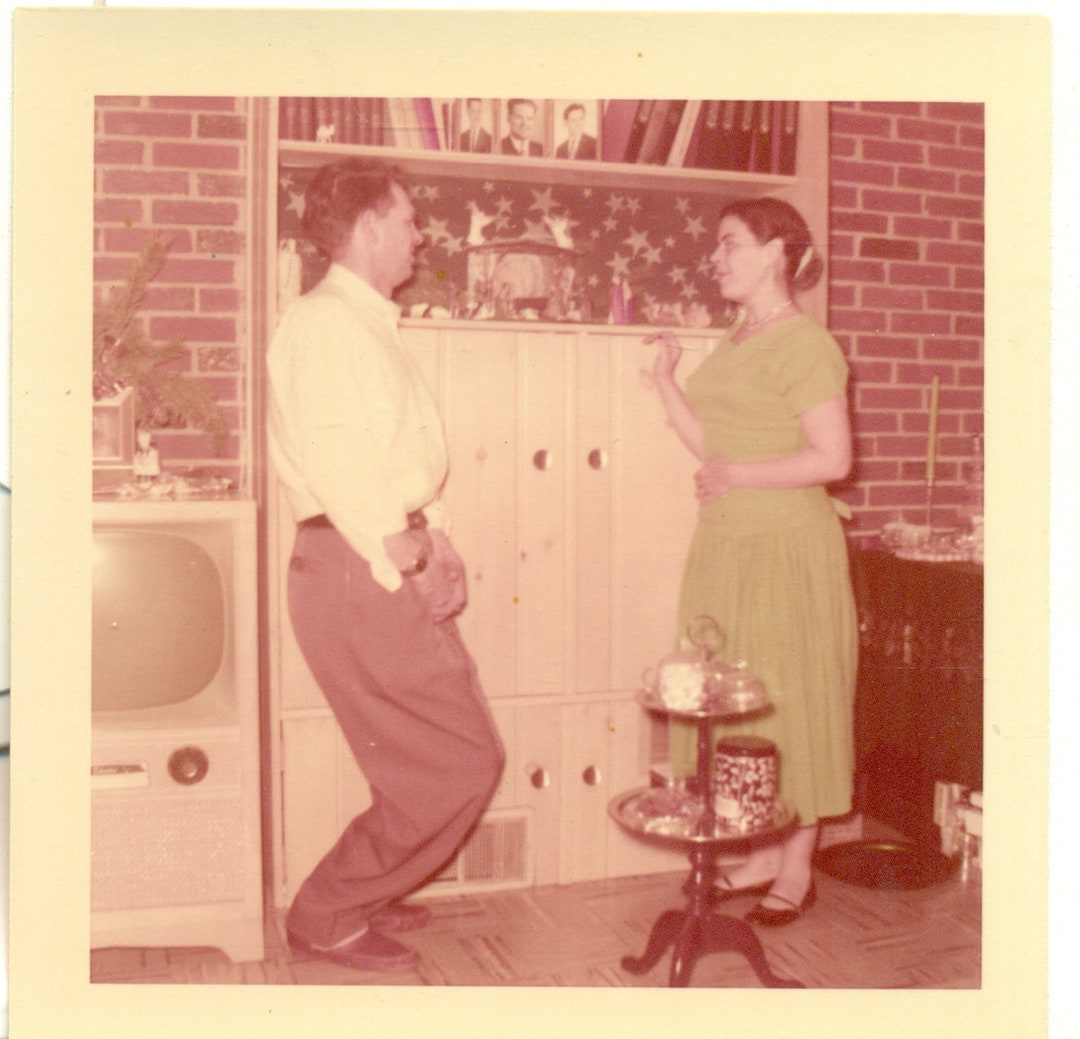 1957 Man Dancing in Living Room Green Dress Woman Kodacolor Color Photo ...