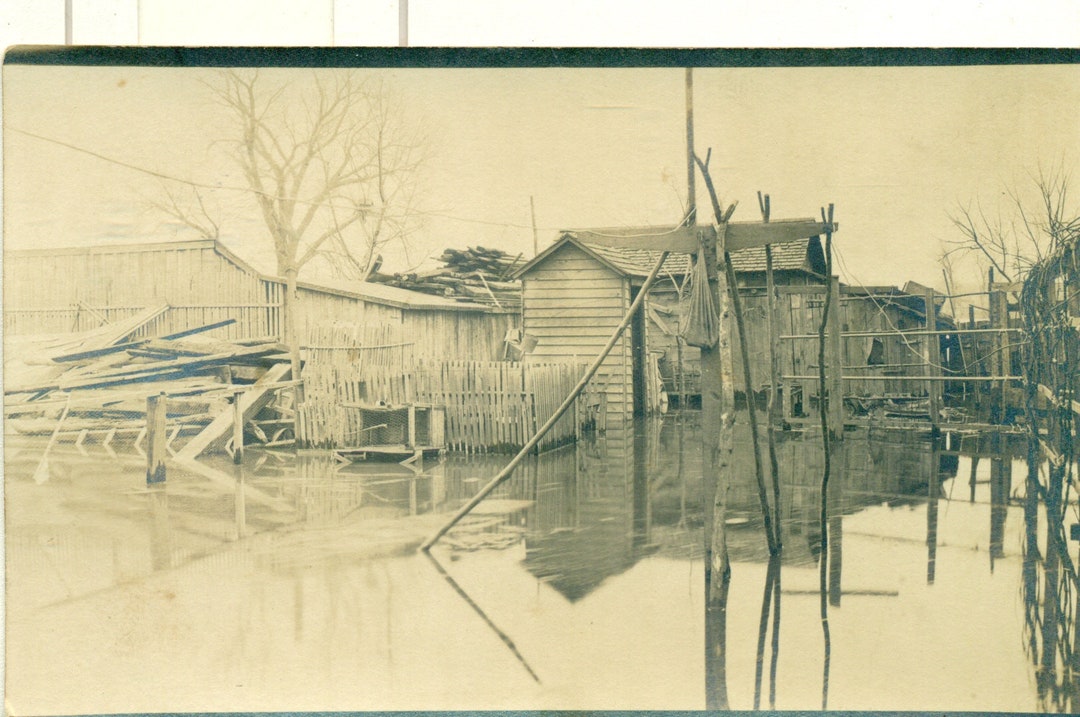 Flood Flooded Street Houses Town Buildings 1910s Antique RPPC Real ...
