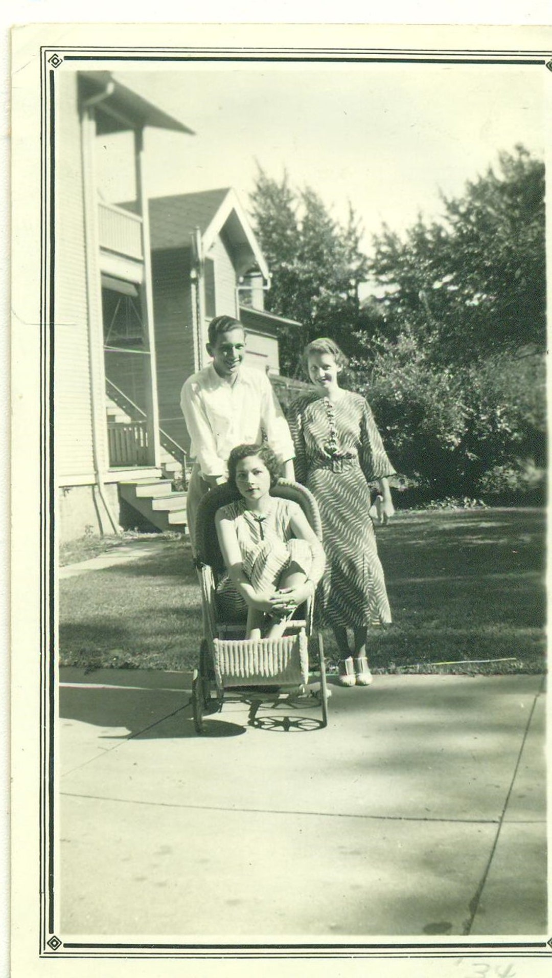 1935 Adult Woman Sitting in Baby Stroller Husband Pushing 30s Vintage ...