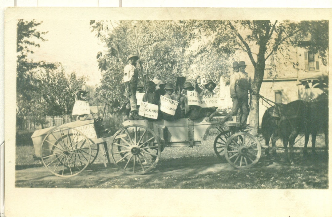Local Election Farmers Holding Campaign Signs Riding in Horse Wagon ...