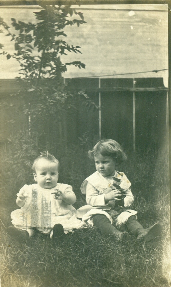 1912 Baby Toddler Boy Playing Outside Toy Sitting in Grass - Etsy