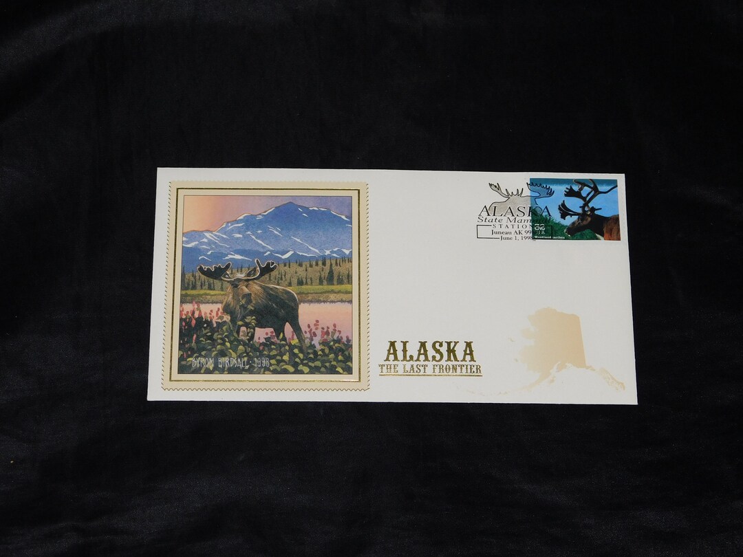 1998 Juneau Alaska Byron Birdsall Art Moose Caribou Stamp Cachet Cover ...