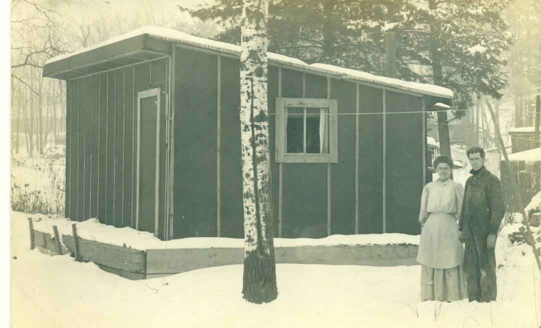 North West Tar Paper House Shack Husband Wife Winter Snow 1910s RPPC ...