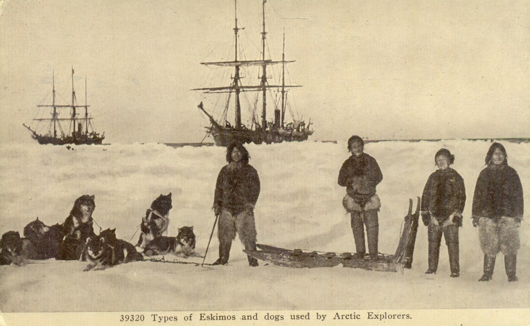 Types of Eskimos Inuit and Dogs Sleds Used by Arctic Explorers Sailing ...