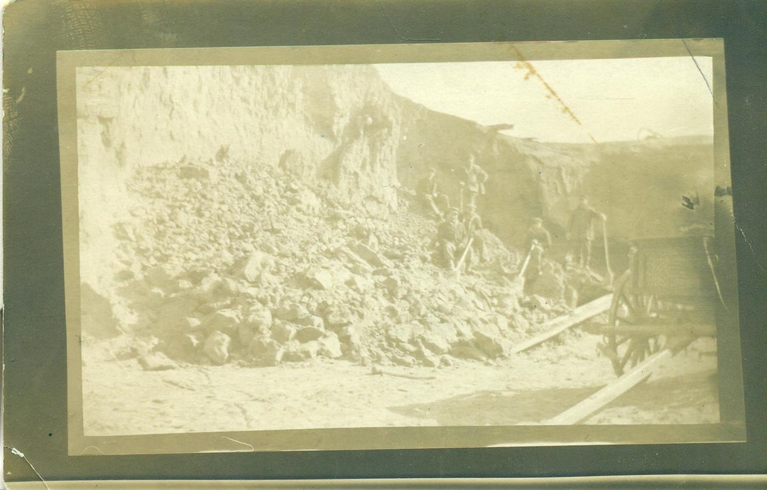 Men Shoveling Rocks Giant Pile Quarry Wagon Workers Working Men 1900s ...