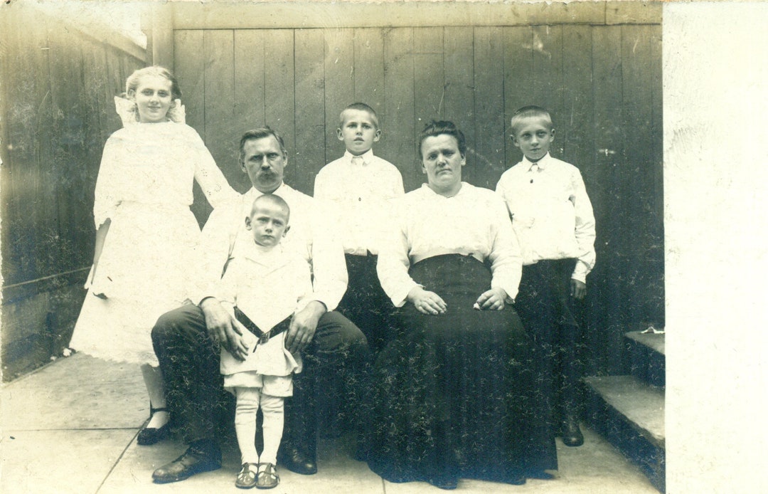 Scowling Parents Happy Kids Wood Plank Room Antique RPPC Real Photo ...
