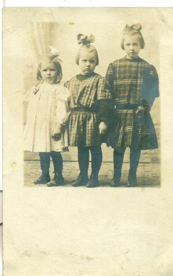 The Trio Sisters Standing in Row Plaid Dress Hair Bows RPPC - Etsy