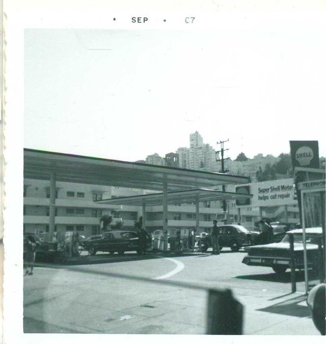 1967 Shell Gas Station Cars at Pump Flilling up 60s Vintage Photograph ...