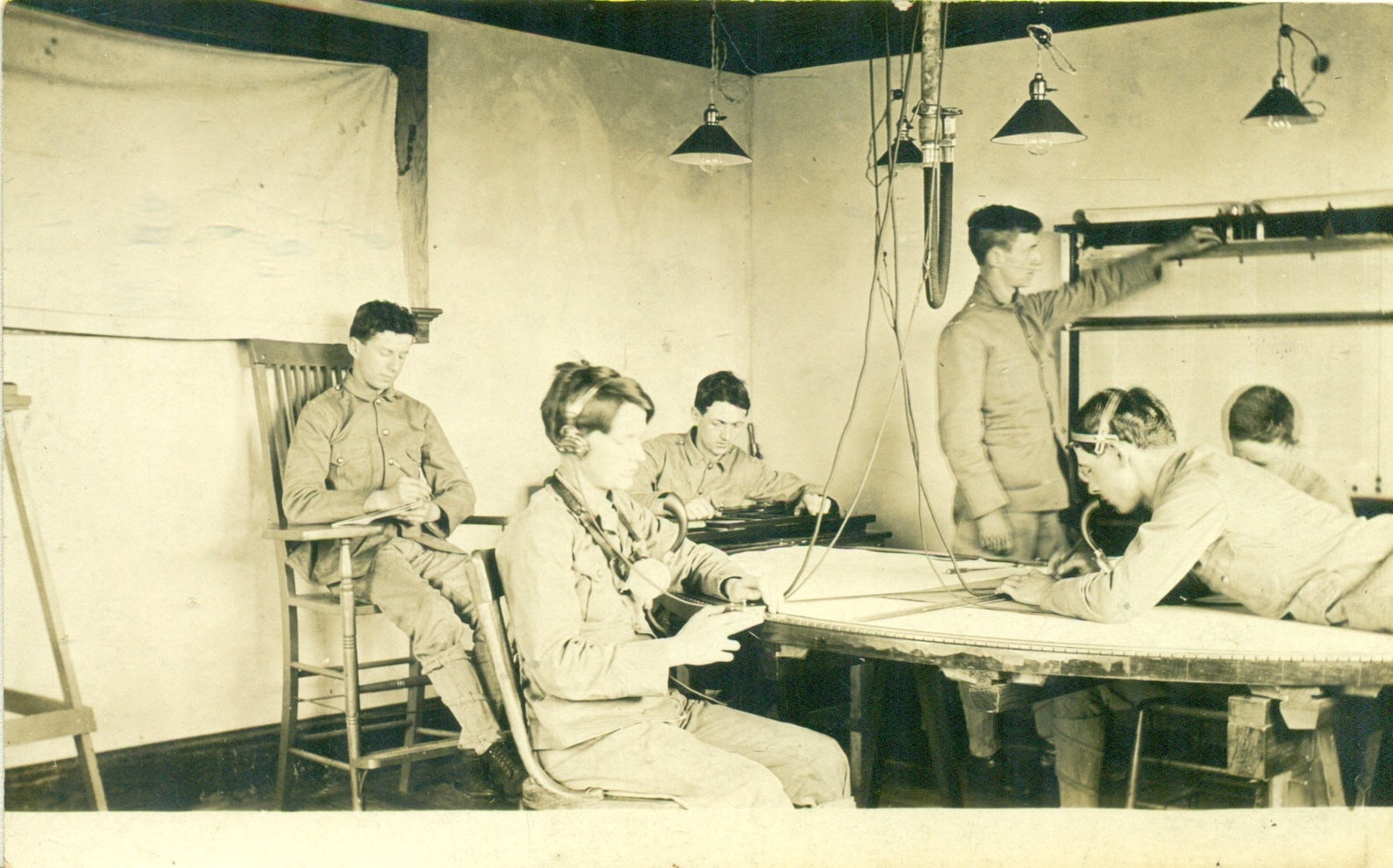 WW1 Soldiers Telegraph Office Operators Map Writing Antique RPPC Real ...