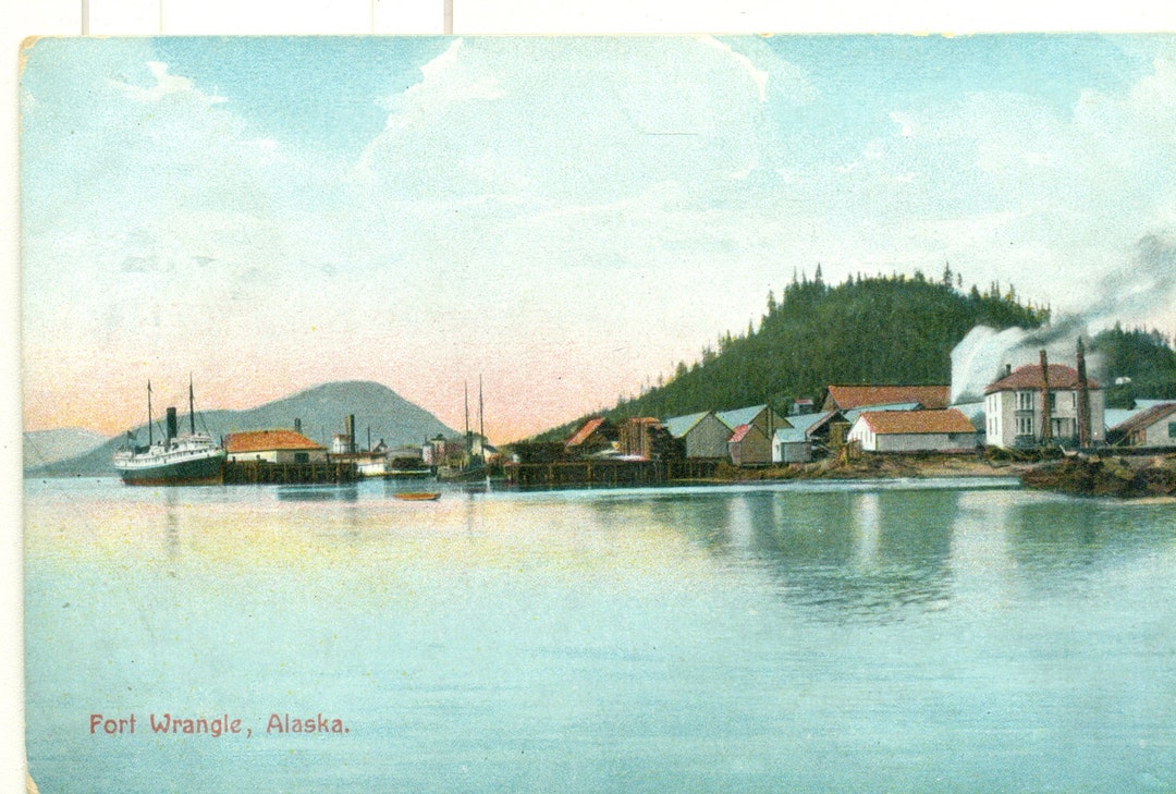 Fort Wrangle Alaska Steam Ship at Dock Town Antique Poscard Color - Etsy