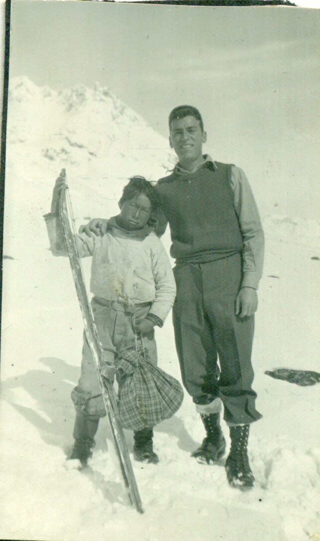 1940s Alaska Native Eskimo Boy WW2 Army Soldier Skis Game Bag Spring ...