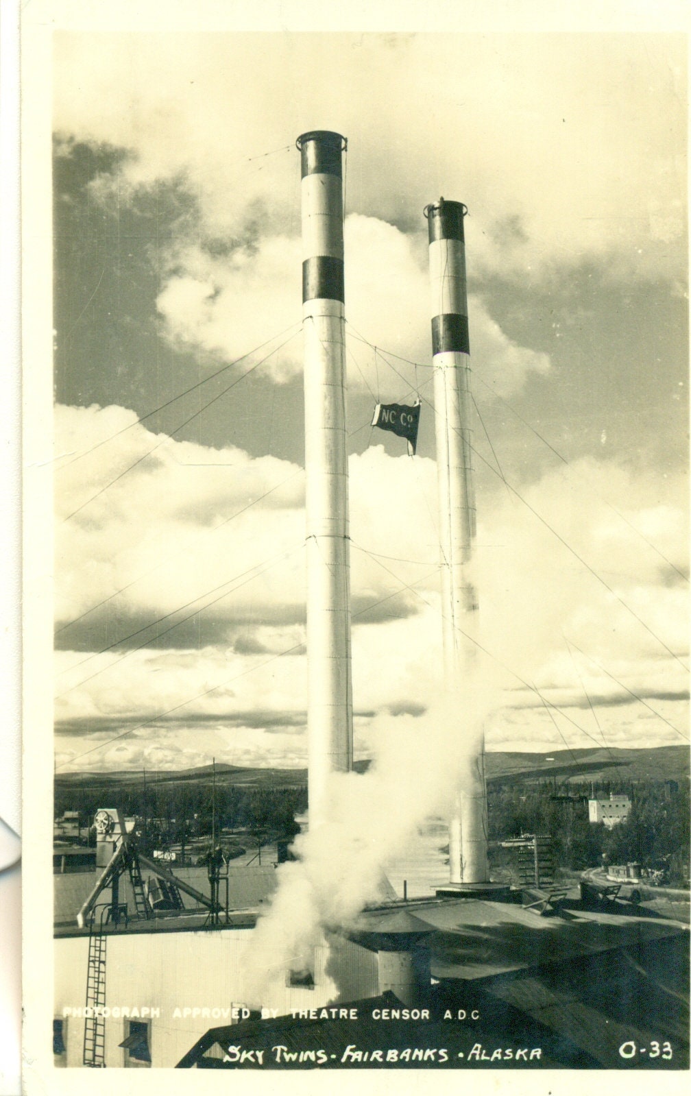 1944 Fairbanks Alaska WW2 Sky Twins Towers NC CO Flag Vintage RPPC Real ...