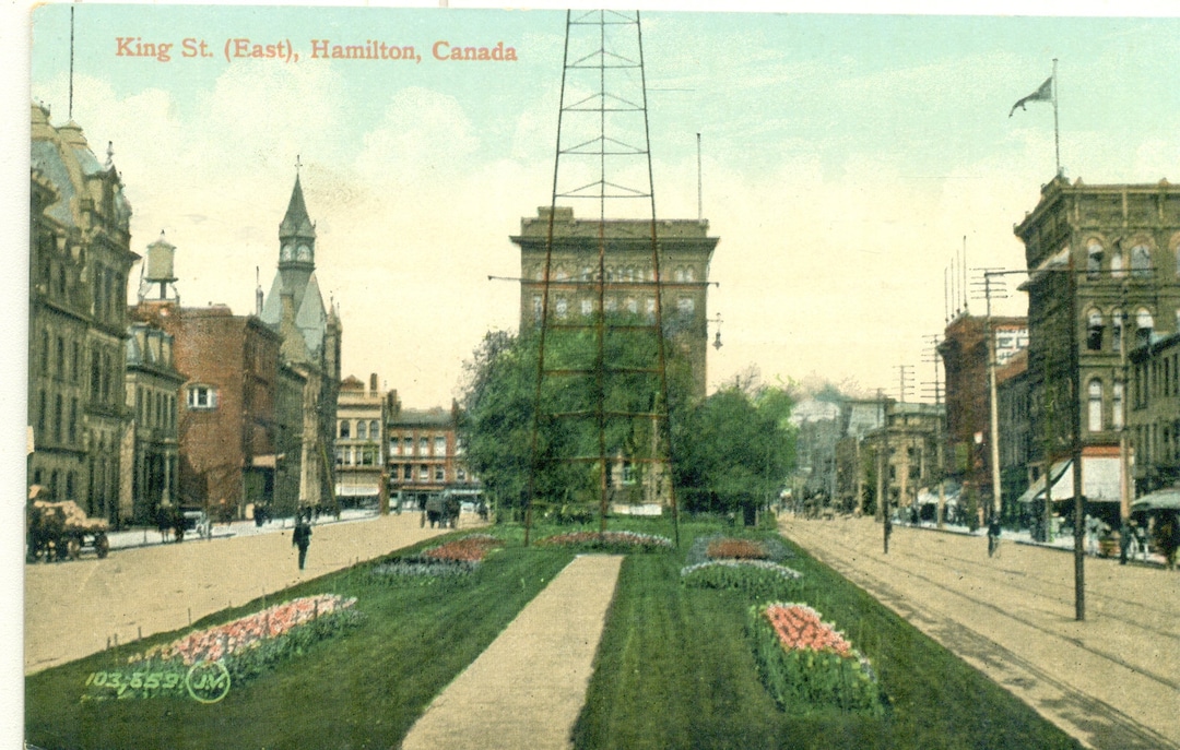 King St East Hamilton Canada Town Square Buildings View Antique Color ...