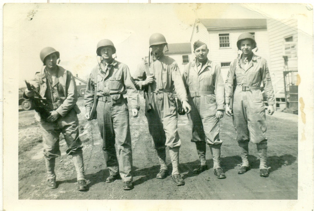 1930s Army Soldiers at Barracks Battle Uniforms Helmets Vintage Black ...