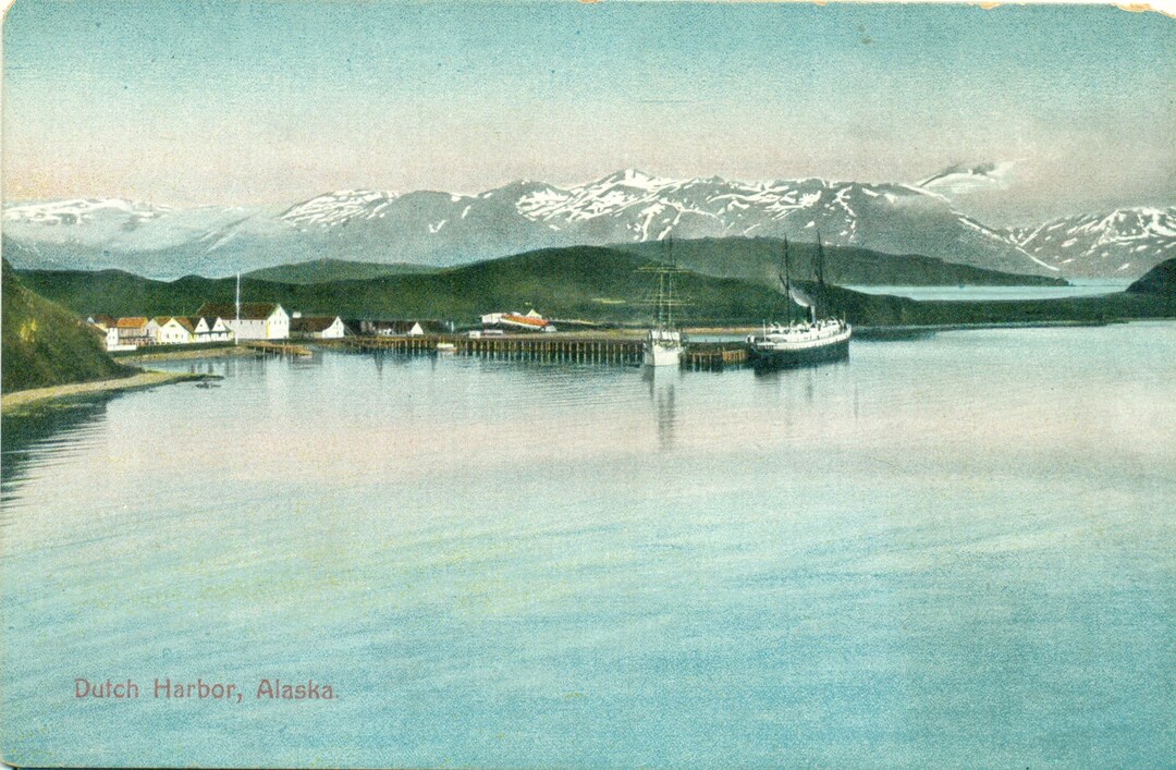 Dutch Harbor Alaska Steam Ship at Dock 1900s Antique Color Postcard ...