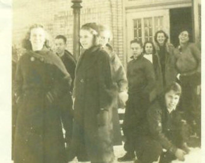 Vintage 1940s Photo Betty Teenage Kids Standing Outside School Building ...