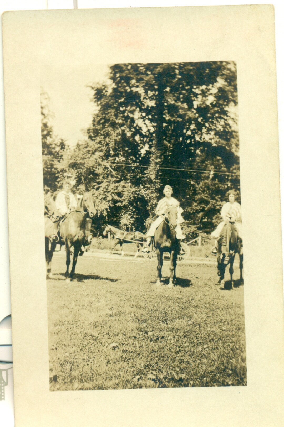 Girls on Horse Back Riding Horses Buggy Behind 1910s RPPC Real Photo ...