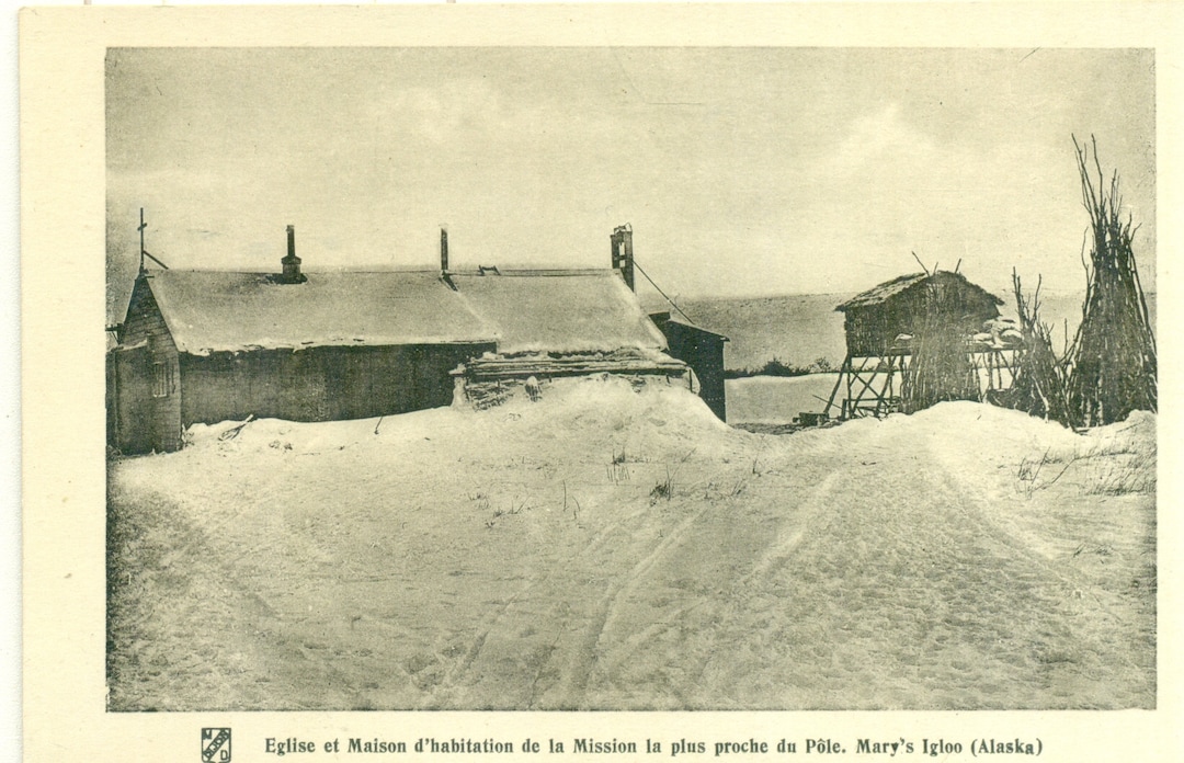 Mary's Igloo Alaska Eskimo Village Log Cabin Cache Winter Vintage RPPC ...