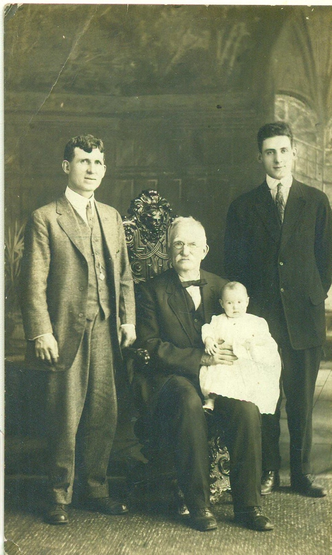 4 Generations Men Great Grandfather Holding Cute Baby 1910s RPPC Real ...