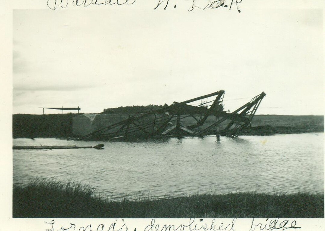 Tornado Demolished Bridge Warsaw North Dakota 1950s Twisted Ruins ...