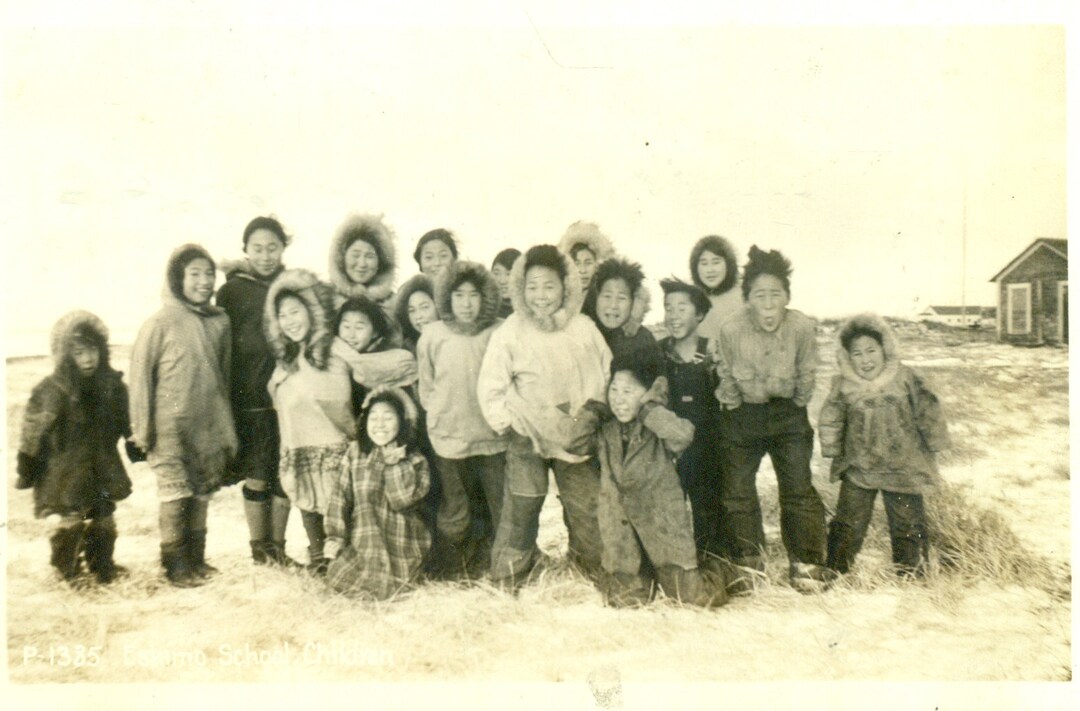 Alaska Native Eskimo School Children Tundra Kids Having Fun Outside Fur ...