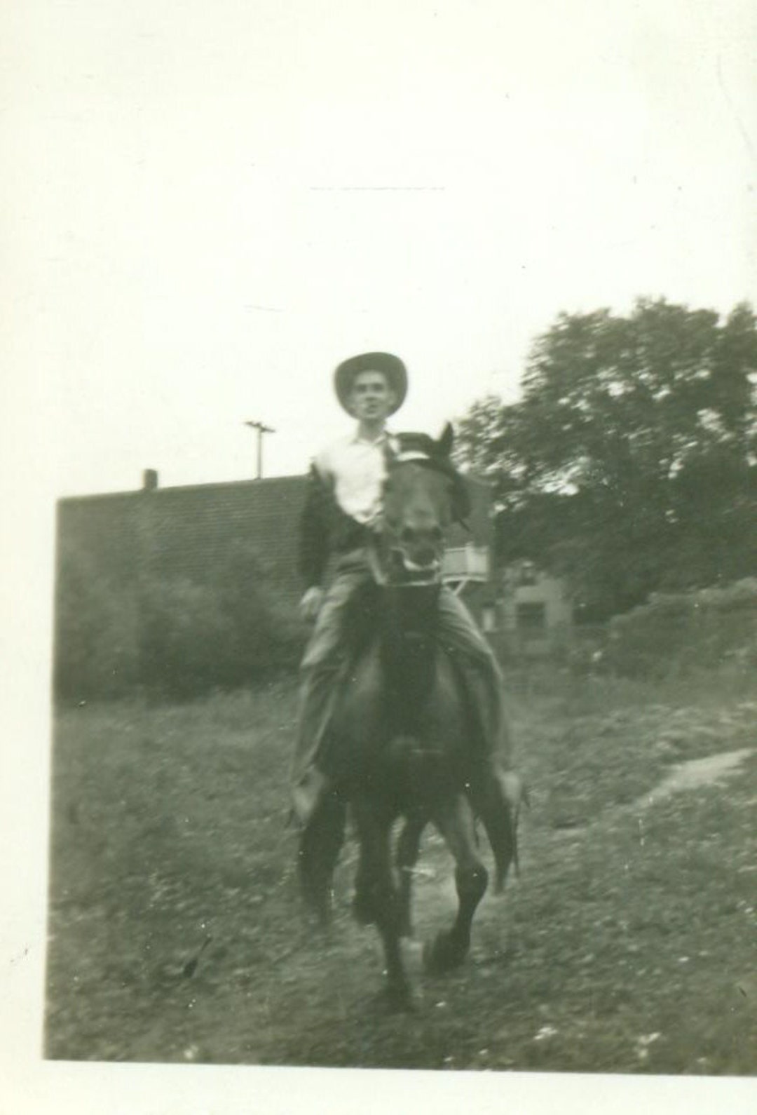 New York Cowboy Happy Man Riding Horse 1940s NY Dude Ranch Vintage ...