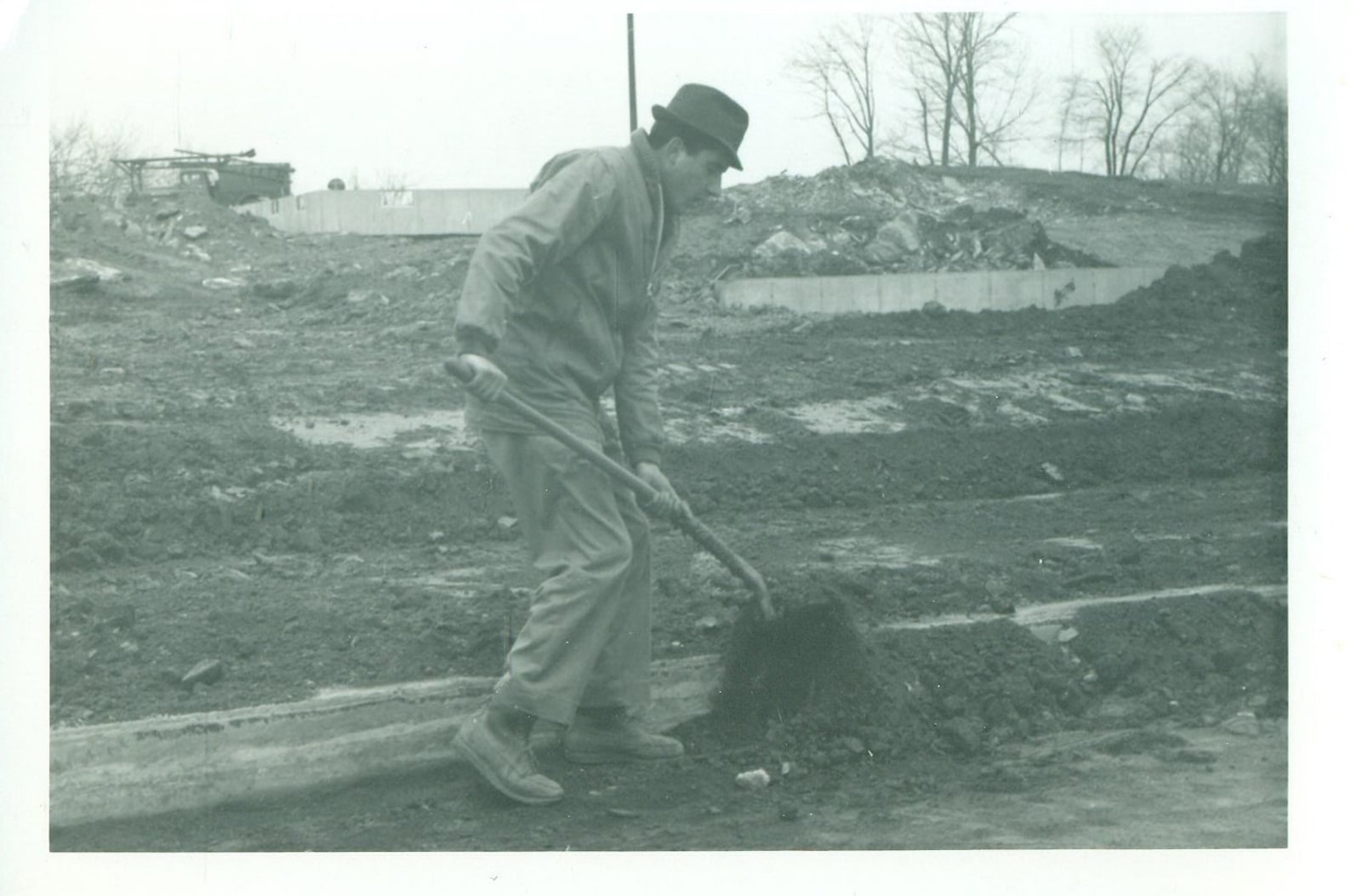Hard Working Man Shoveling Dirt From Street Vintage Black and White ...