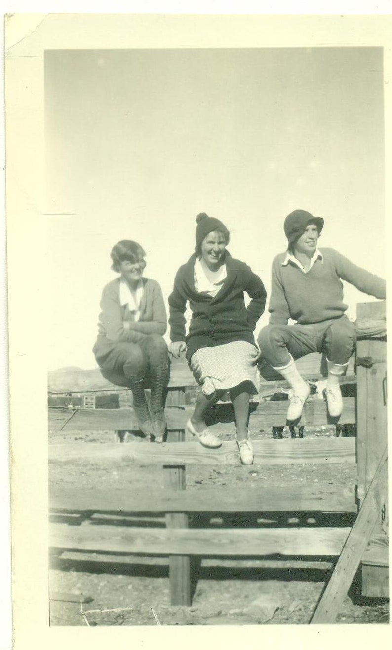 1920s City Girls at Horse Farm Attempting to Sit on Fence in Skirt ...