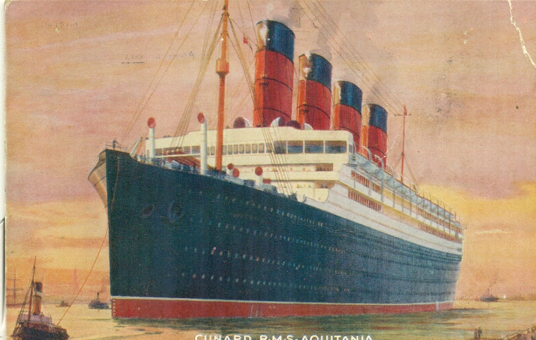 Cunard RMS Aquitania Ship Ocean Sail Cruise Boat Antique Color Postcard ...