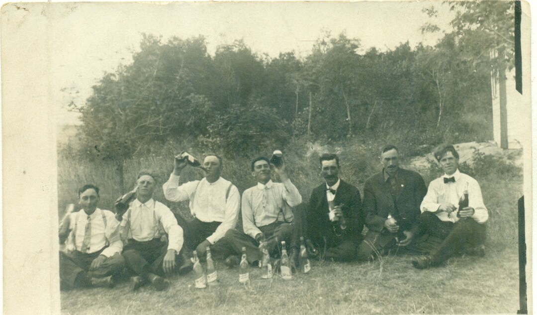 1909 Iowa Guys Drinking Soda Pop Glass Bottles Jacob Ripperger Mailed ...