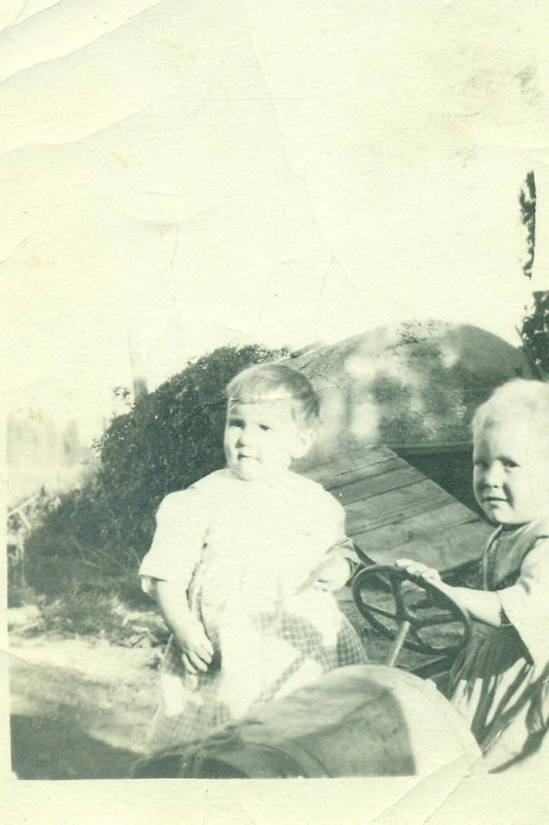 Hey Baby Want a Ride? Little Boy Riding Pedal Car Toddler Girl Standing ...