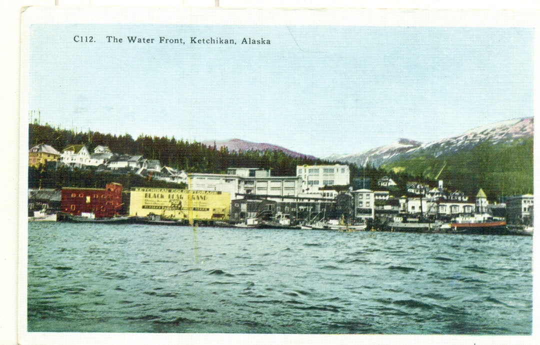 Ketchikan Alaska the Water Front Boats Buildings Antique Color Postcard ...