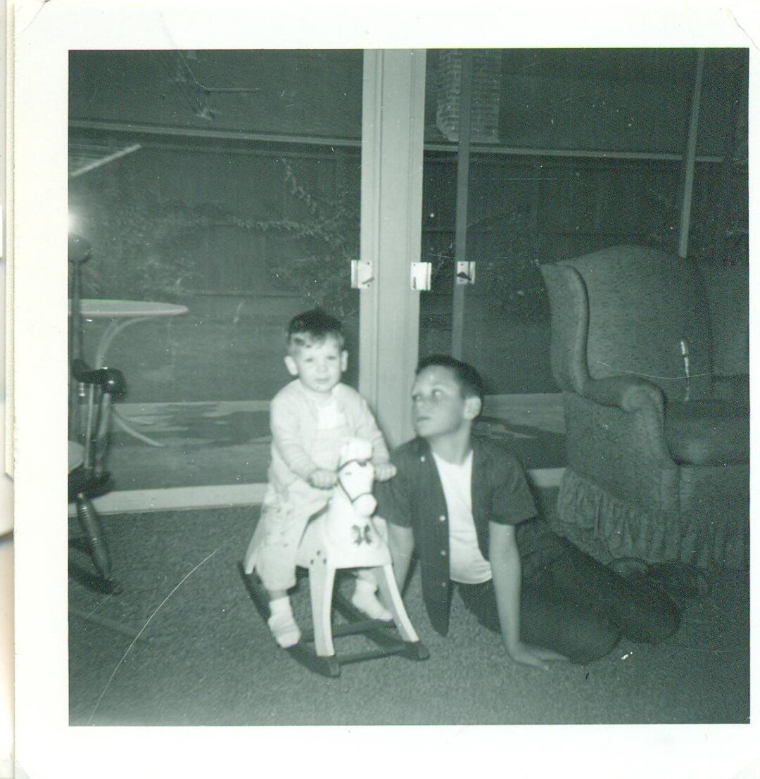 1958 Boy on Rocking Horse Toy Big Brother Scott John 50s Vintage ...