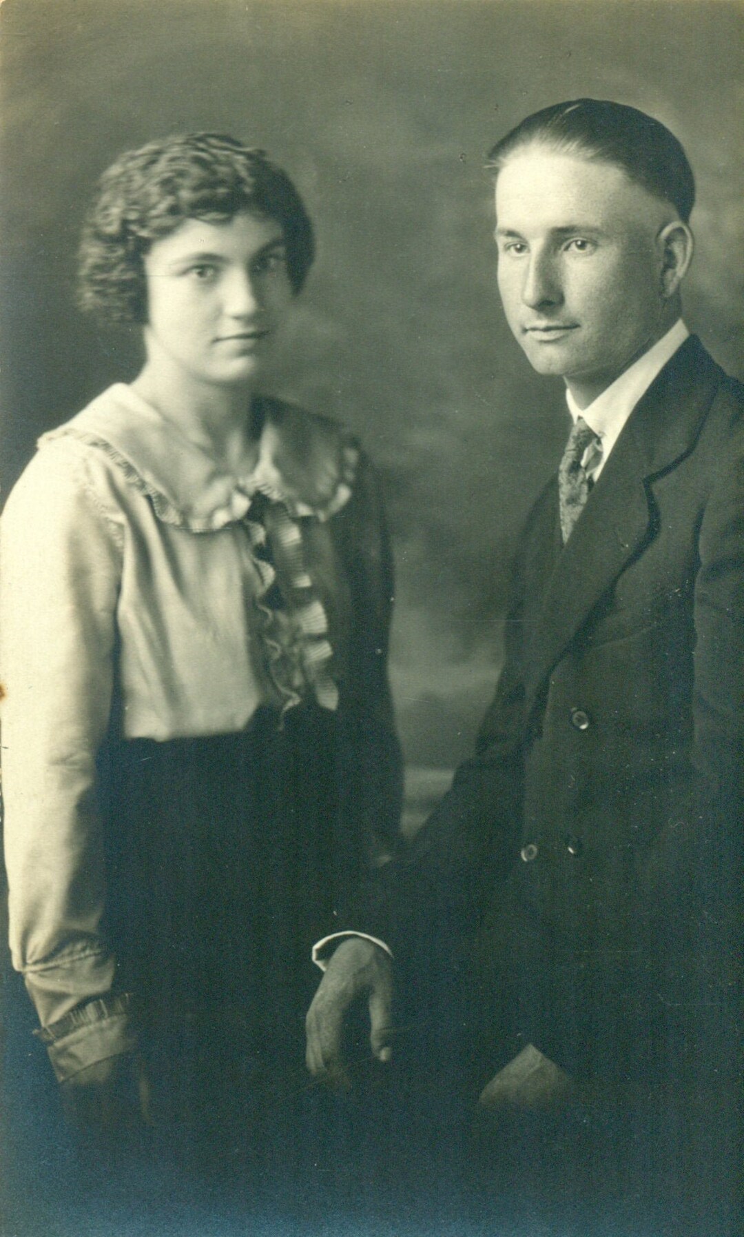 Ernest Brewer and Wife Facing Each Other Blank Stare Antique RPPC Real ...