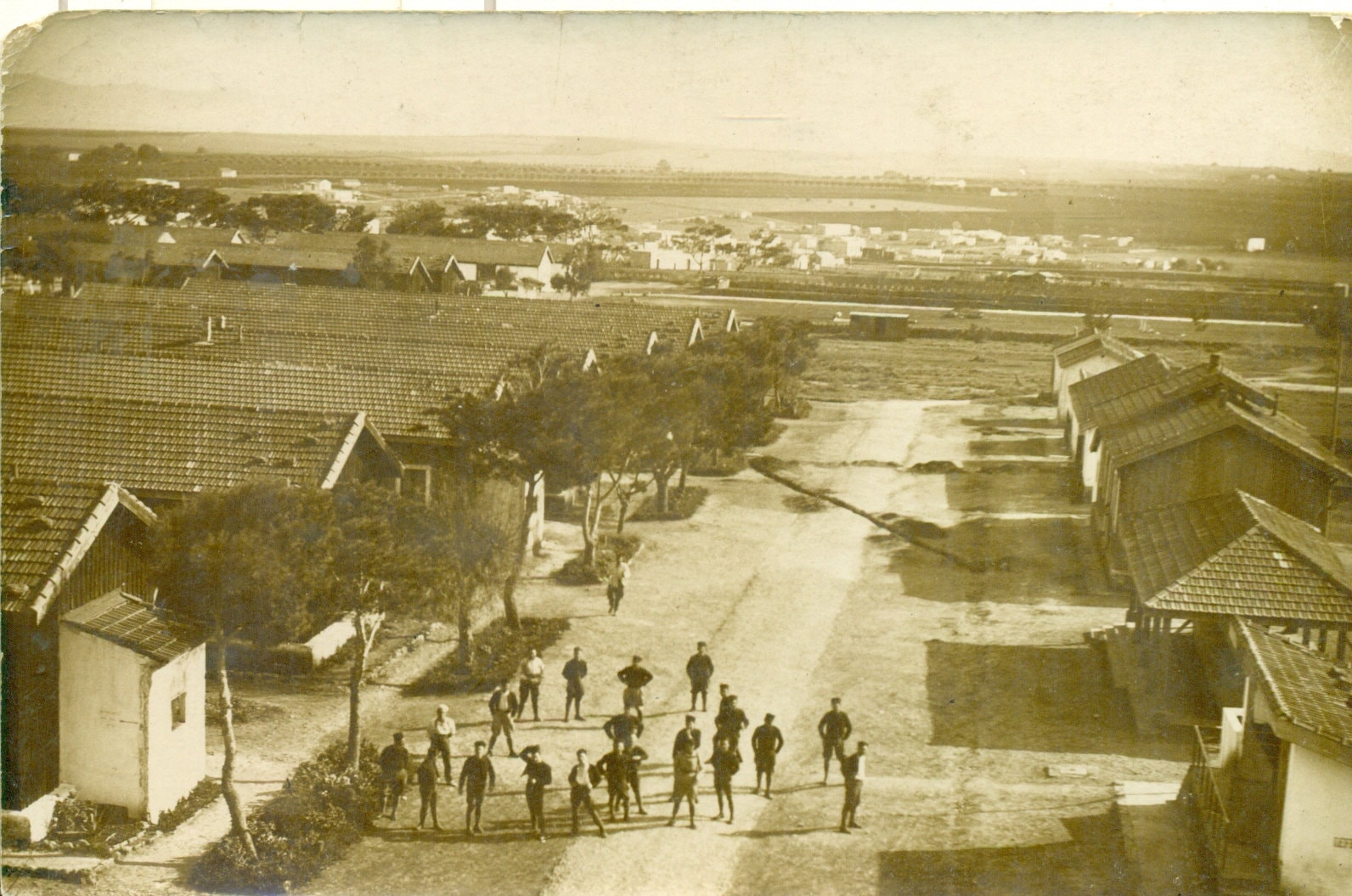 WW1 Soldiers Standing Outside Army Barrack Buildings Looking up at ...
