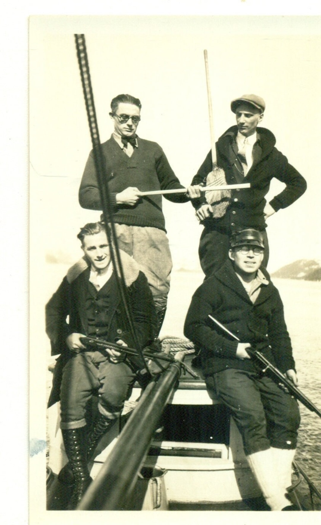 1920s Anchorage Alaska Hunters Holding Guns Jokers Holding Brooms Men ...