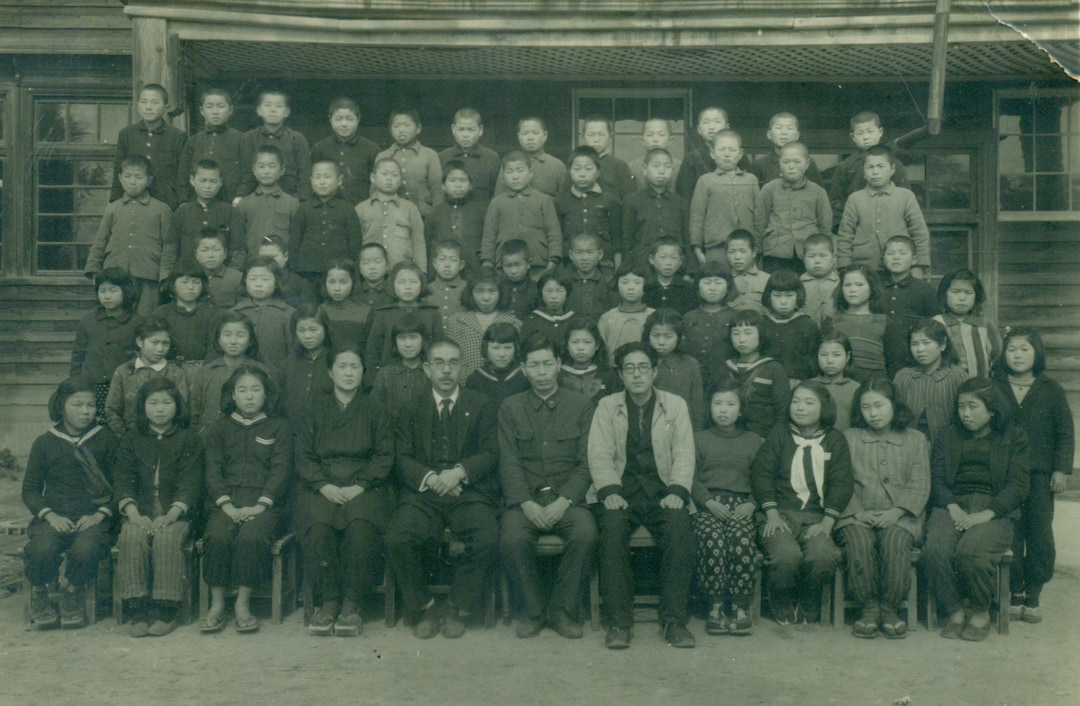 1930s Japan School Class Photo Boys Girls Teachers Outside Steps ...