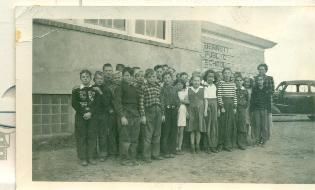 Bennett Public School 1940s Class Picture Outside Building Photo Black ...