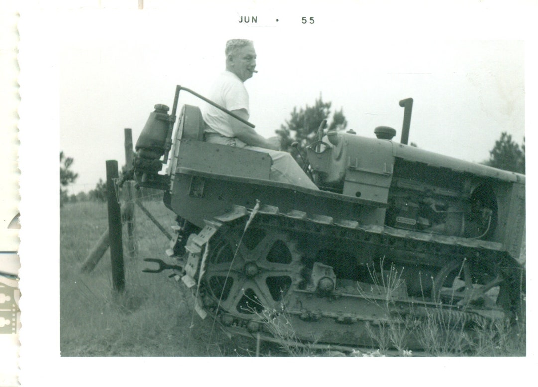 1955 Man Driving Bulldozer Smoking Cigarette 50s Vintage Photo Black ...