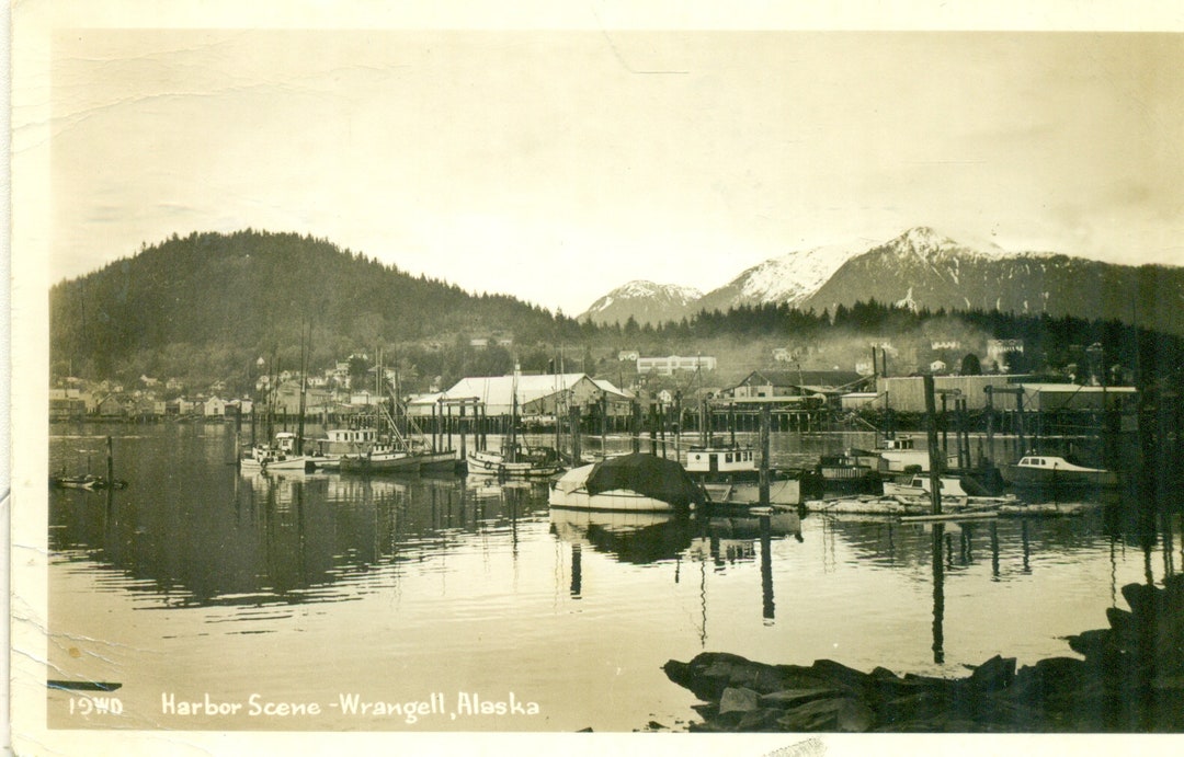 Harbor Scene Wrangell Alaska Fishing Boat Dock Antique RPPC Real Photo ...
