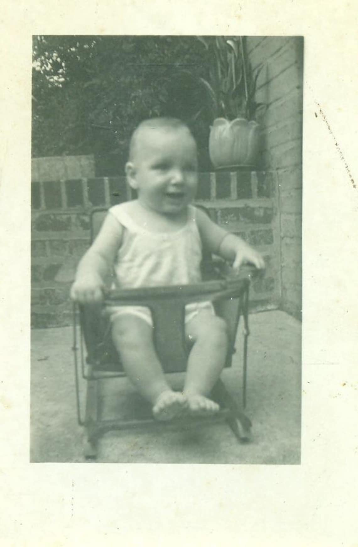 Happy Baby in Bouncy Chair 1940s Vintage Black and White Photo ...
